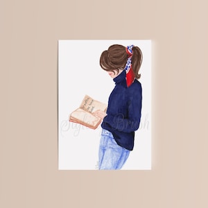 Bibliophile Art Print, Book Lover Girl Illustration, Reading Girl ...