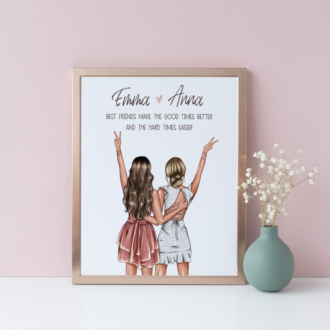 Custom Friend Prints, Personalized Best Friend Portrait, Best Friends ...