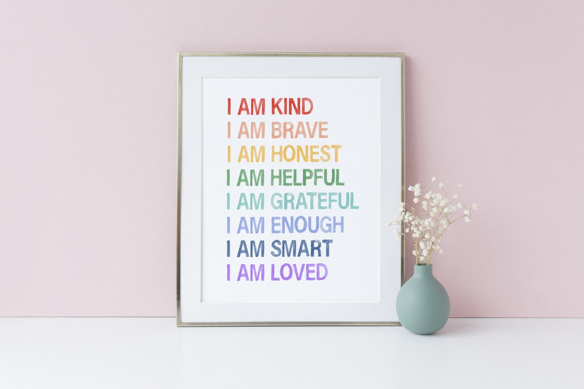 Downloadable Daily Affirmations Poster for Kids, Rainbow Positive ...