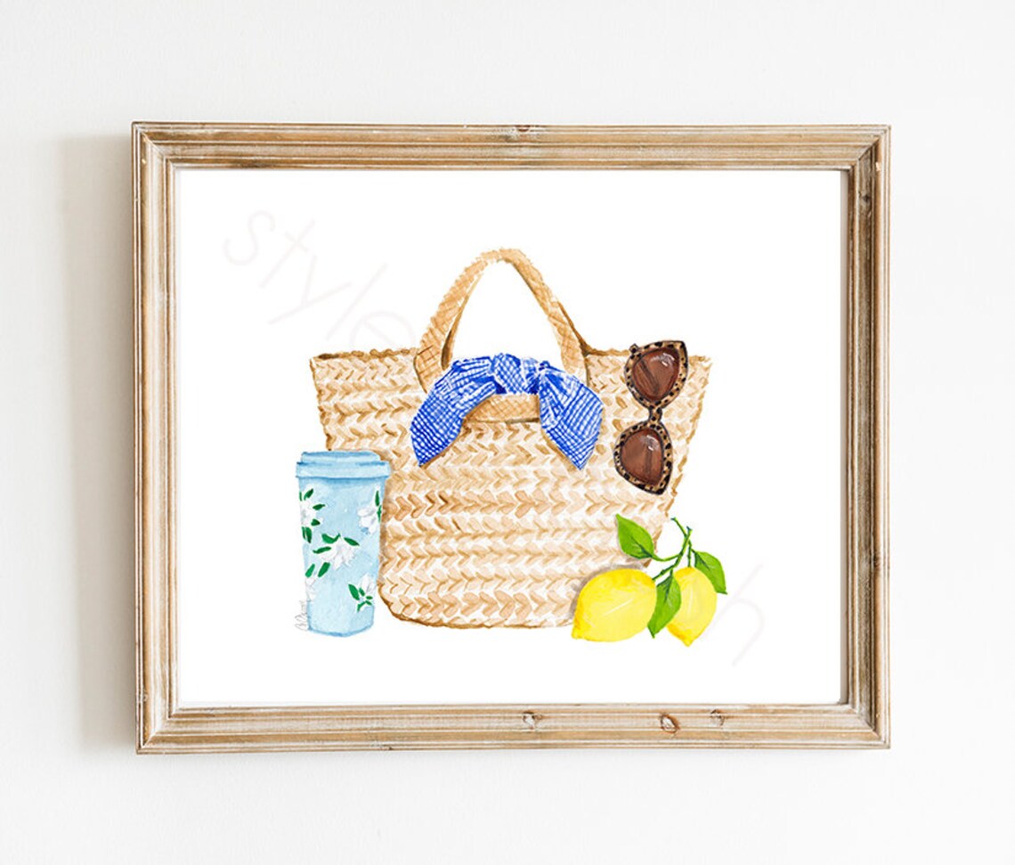 Straw Bag Illustration - Summer Fashion Illustration - Tropical Wall ...