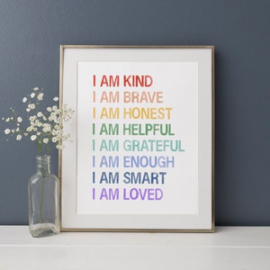 Downloadable Daily Affirmations Poster for Kids, Rainbow Positive ...
