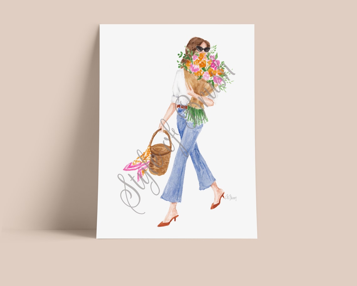Spring Girl Illustration Spring Flower Art Fashion - Etsy