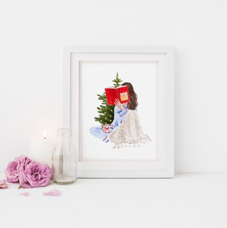 Christmas Bookworm Girl Book Art Print Home Office - Etsy