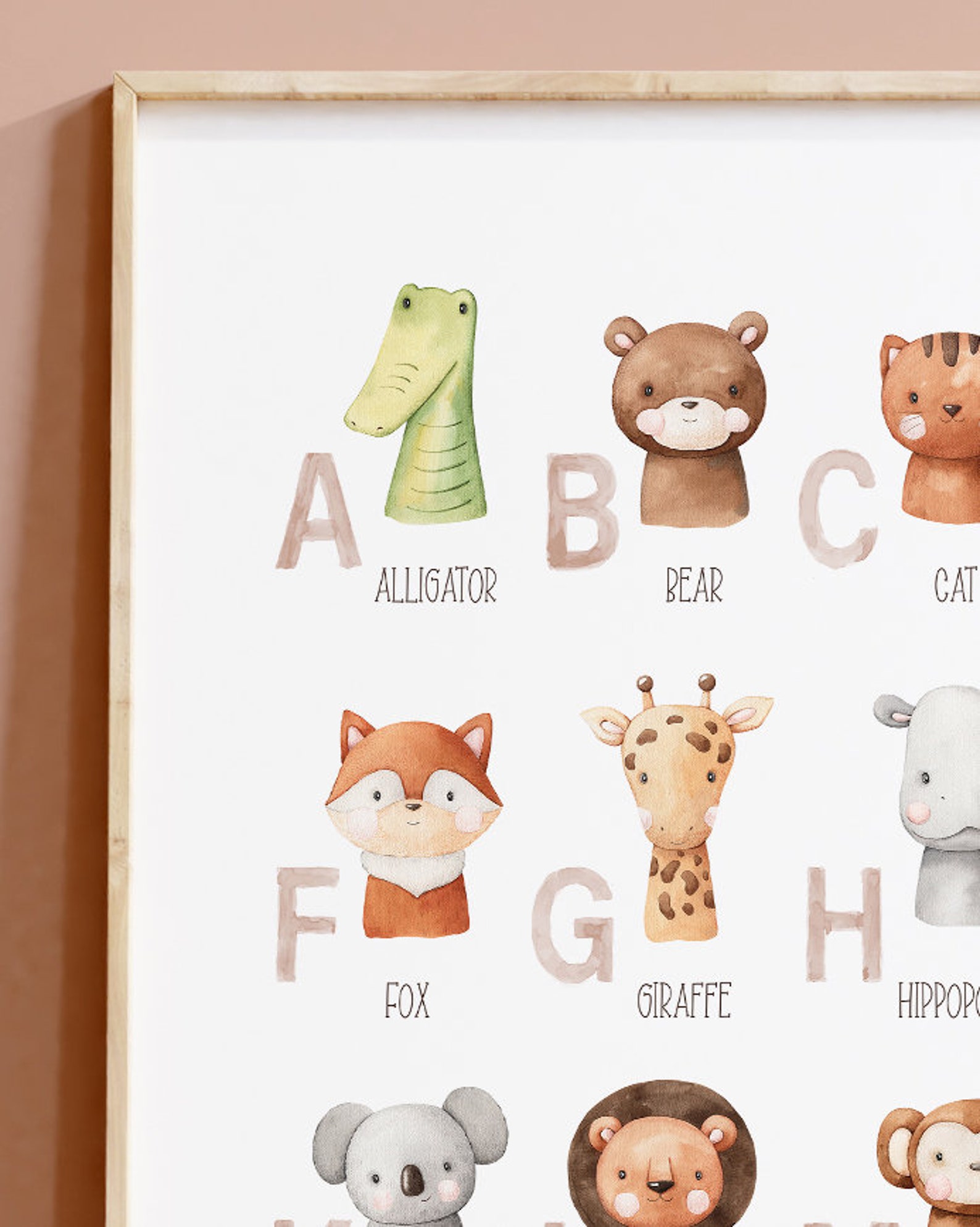 Printable Watercolor Animal Alphabet, Animal Letters for Kids Learning ...