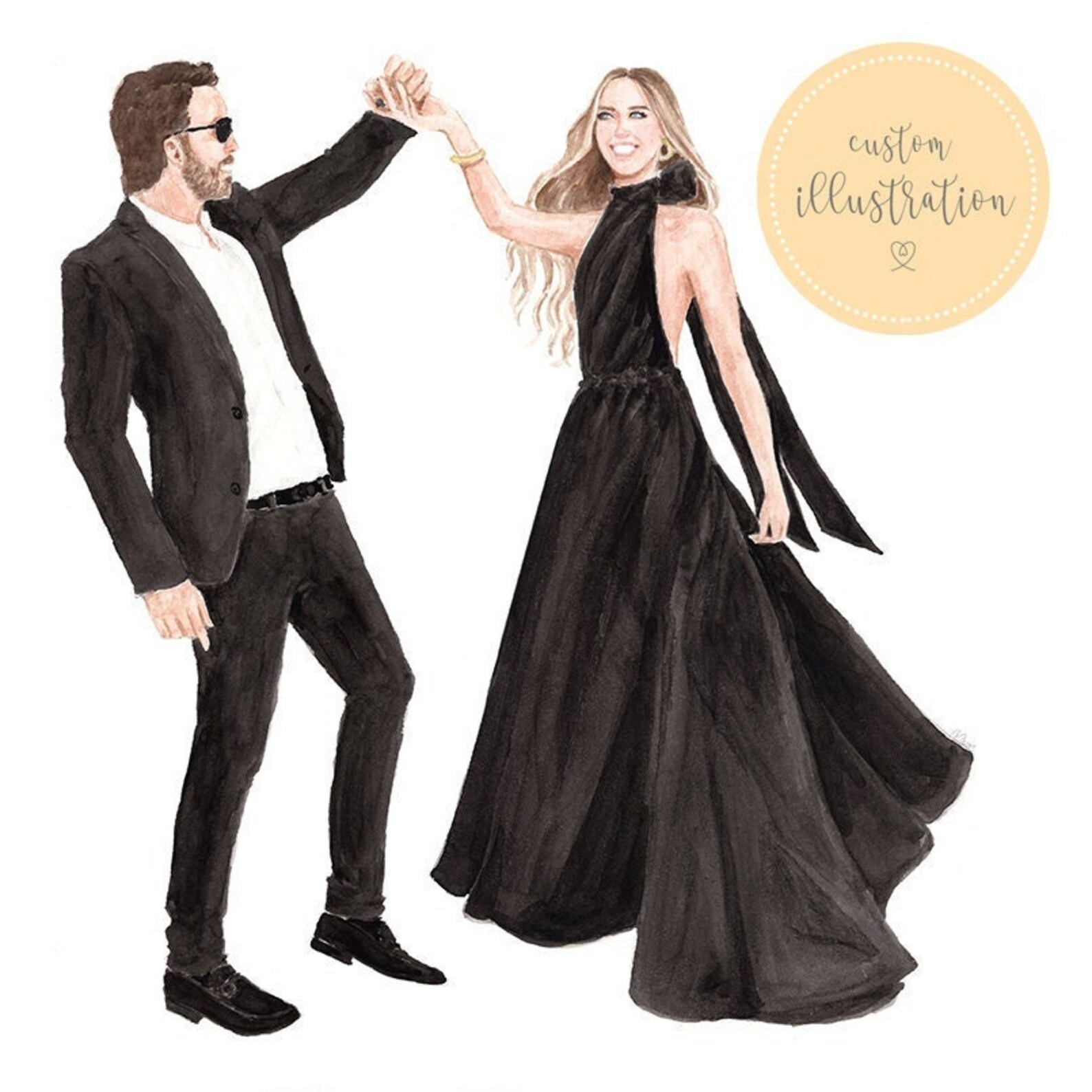 Custom Couple Watercolor Illustration Custom Couple Portrait - Etsy