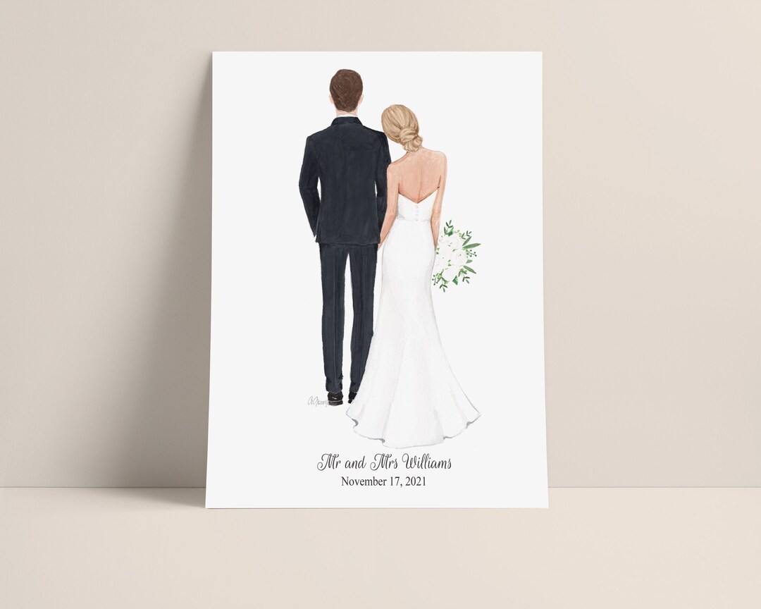 Bride and Groom Personalized Print, Wedding Card Custom Couple ...