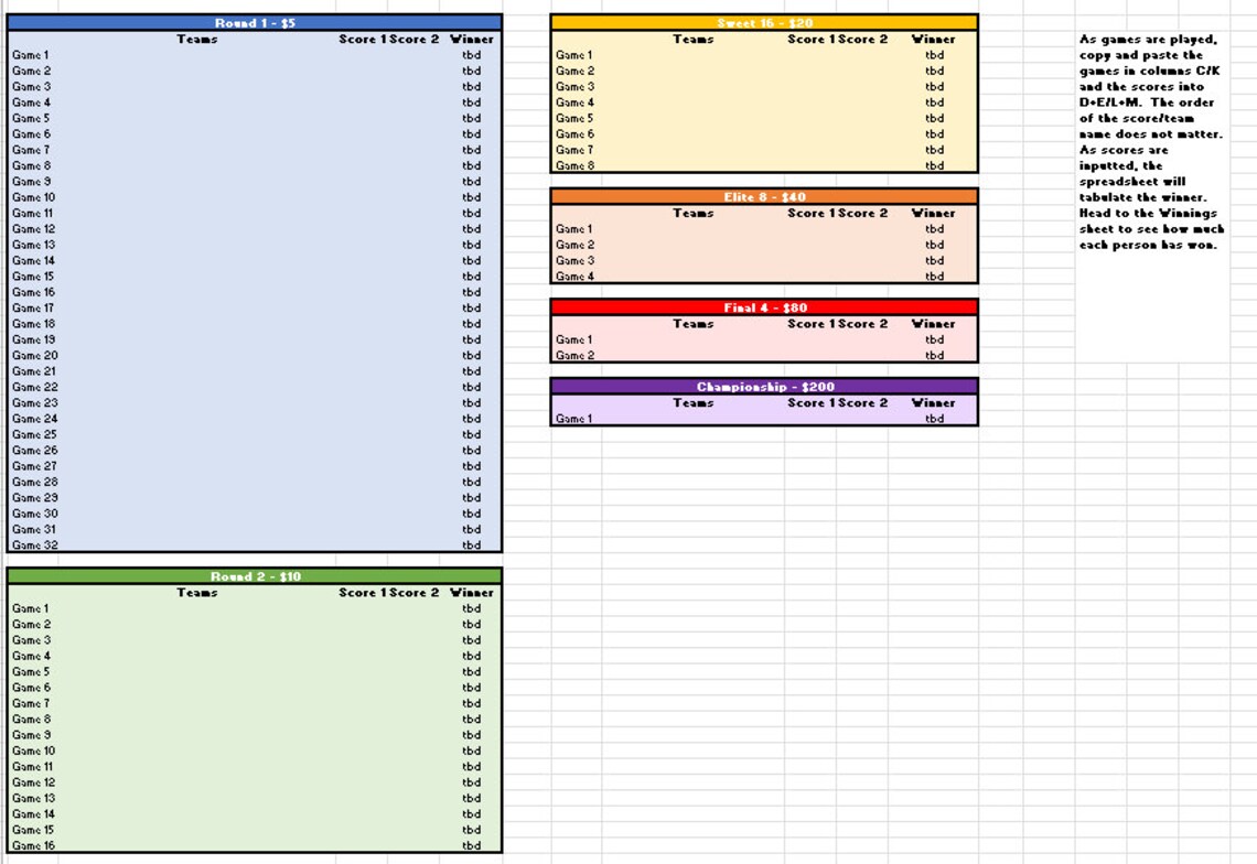 NCAA March Madness Squares | College Basketball Pool Game | Digital ...
