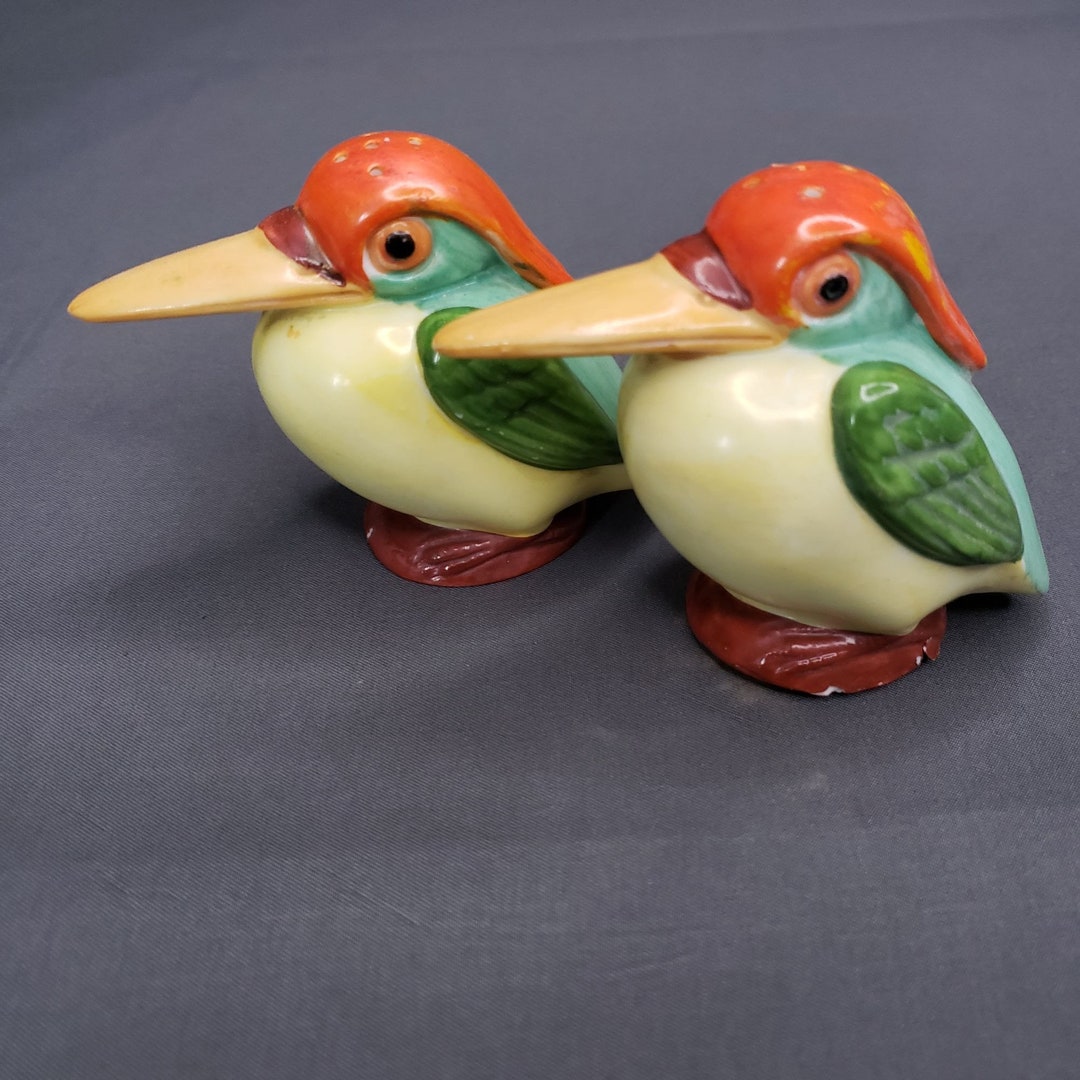Kingfisher Bird Salt and Pepper Shakers With Stoppers Marked Germany 3 ...