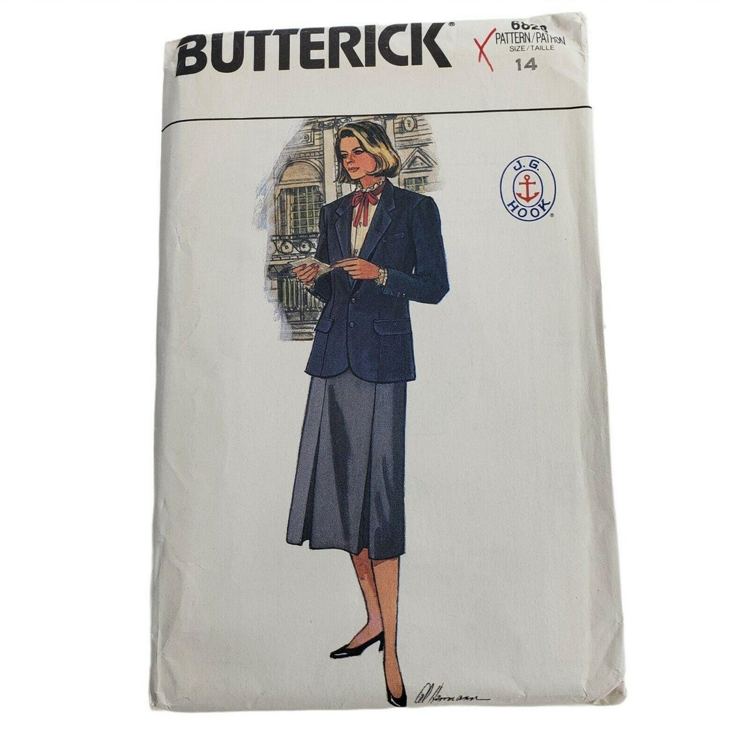 Butterick 6828 JG Hook Pattern Jacket Skirt Blouse Tie Size 14 Vintage ...