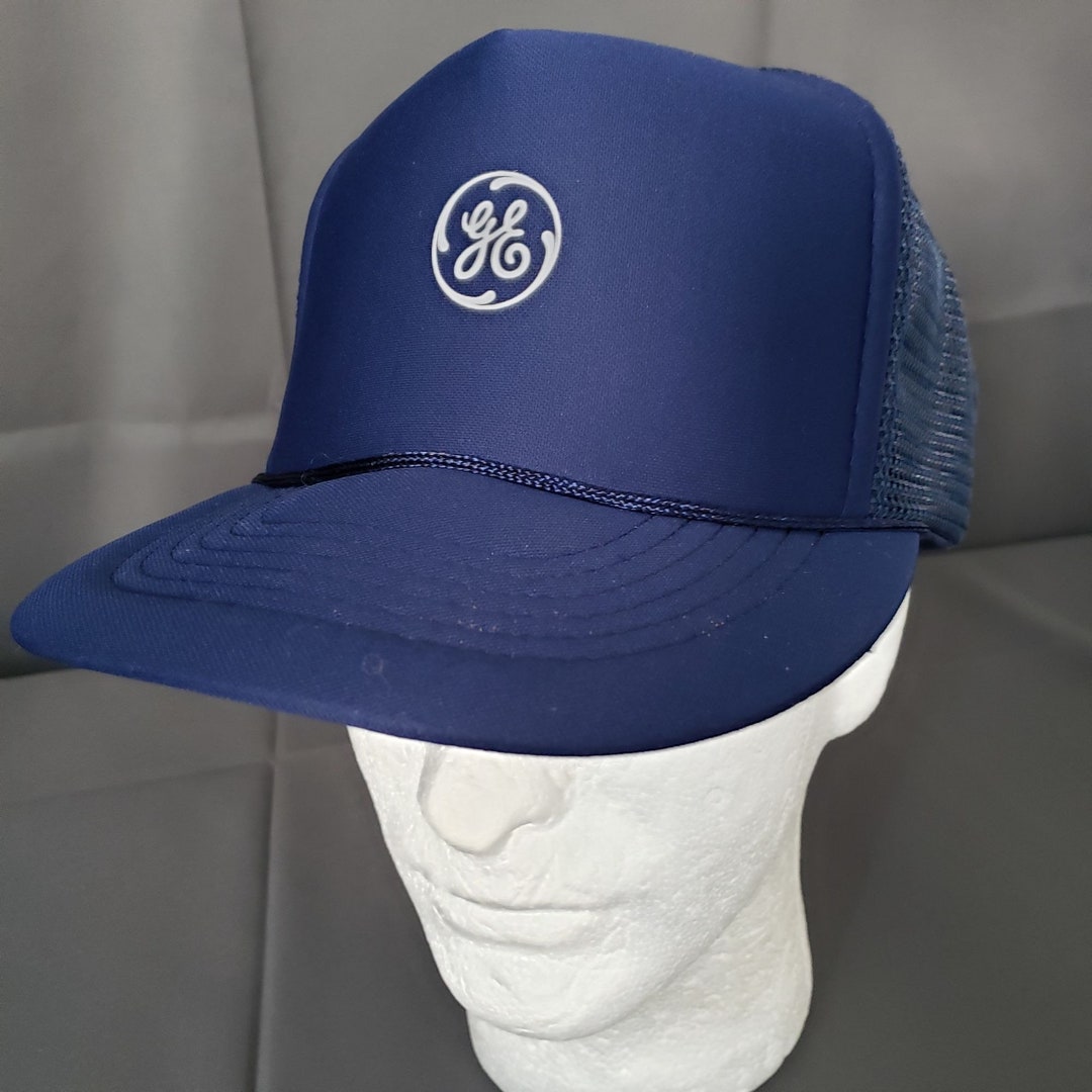 GE General Electric Trucker Hat Cap Mesh Foam Front Blue Rope Strap ...