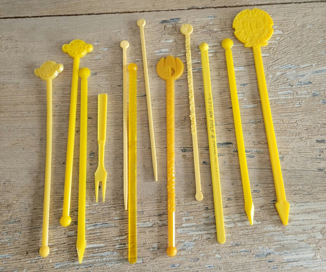 Retro Set of Yellow Swizzle Sticks - Etsy
