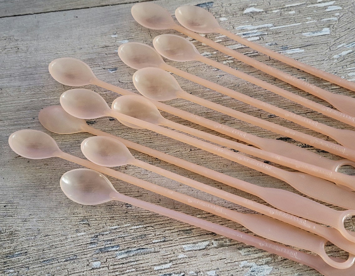 Vintage Set of 12 Peach Tupperware Long Iced Tea Spoons Vintage Barware ...