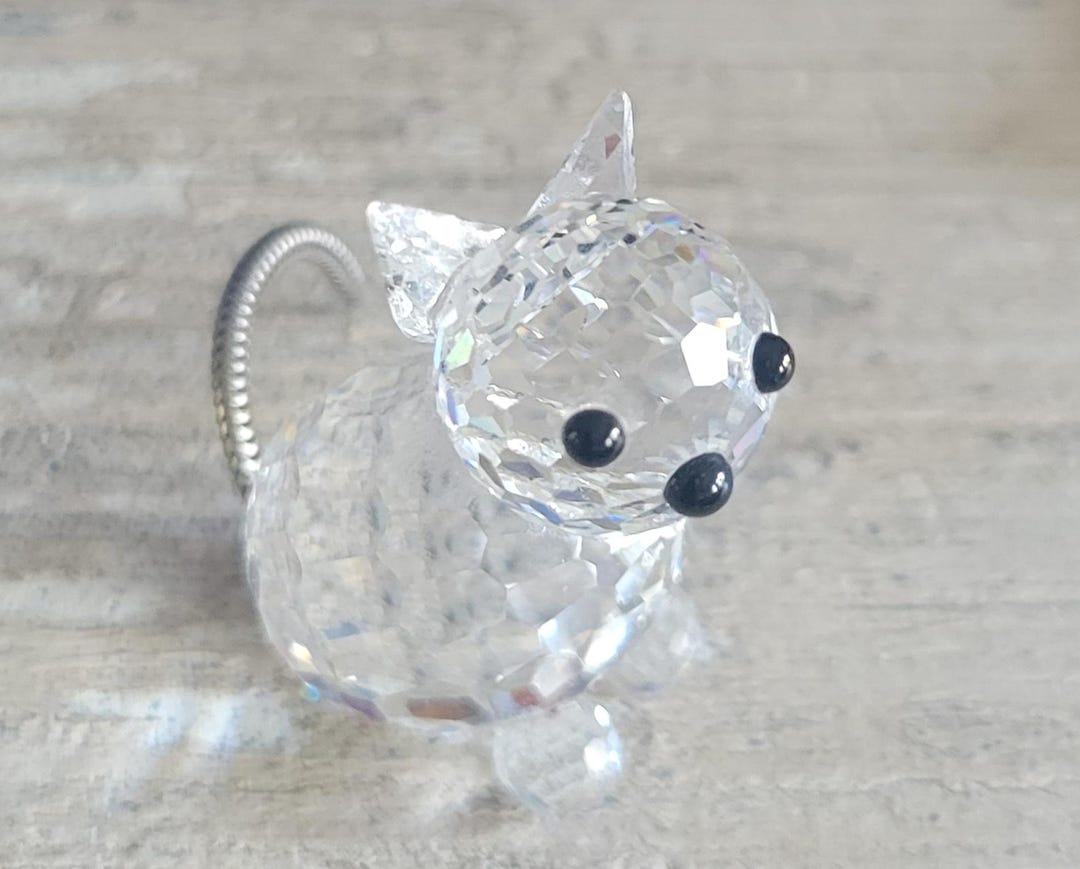 Vintage Swarovski Crystal Cat Figurine With Wire Tail - Small Crystal ...