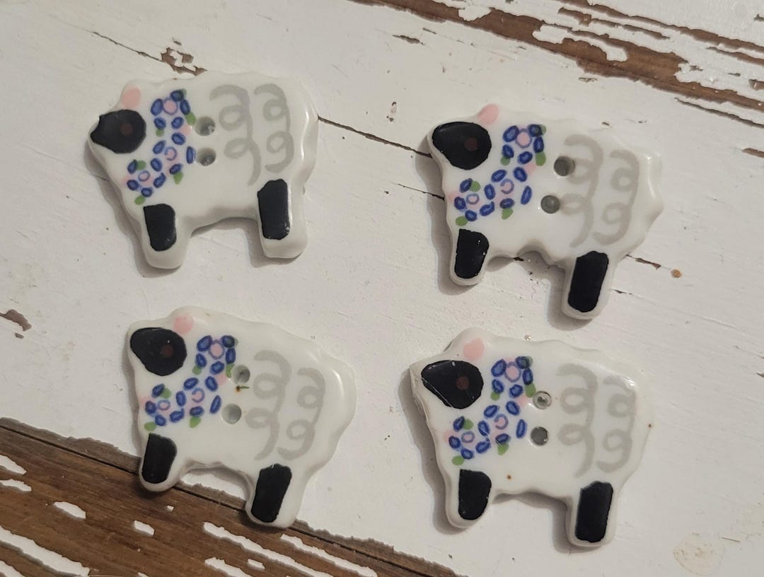 Vintage Set of 4 Ceramic Country Sheep Buttons Farm Animal Buttons ...