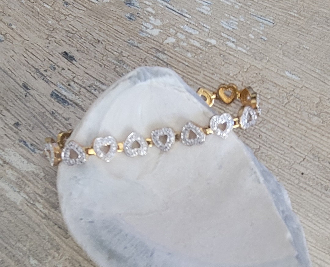 Vintage PAJ Signed Gold Plated Silver Tone Heart Link Tennis Bracelet ...