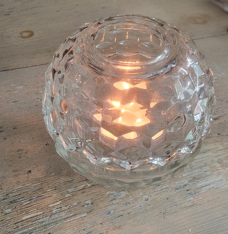 Vintage HOMCO Clear Glass Fairy Lamp Votive Tea Light Candle Holder ...