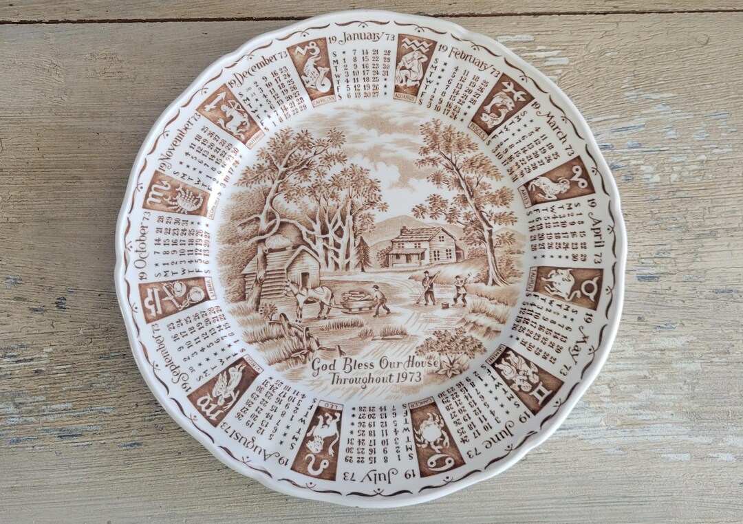 Vintage Alfred Meakin 1973 Astrology Calendar Plate - Brown White ...