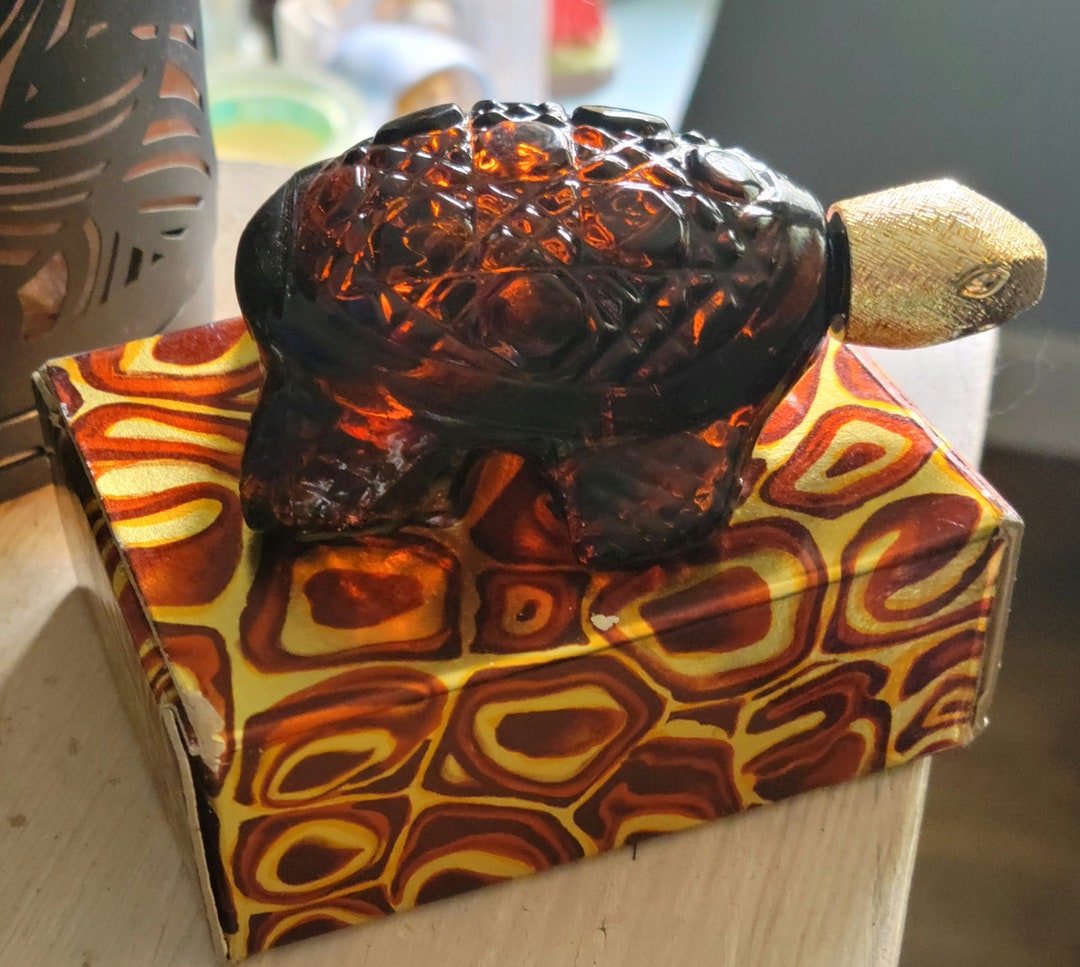 Vintage Avon Treasure Turtle Brocade Amber Turtle Perfume Bottle in ...