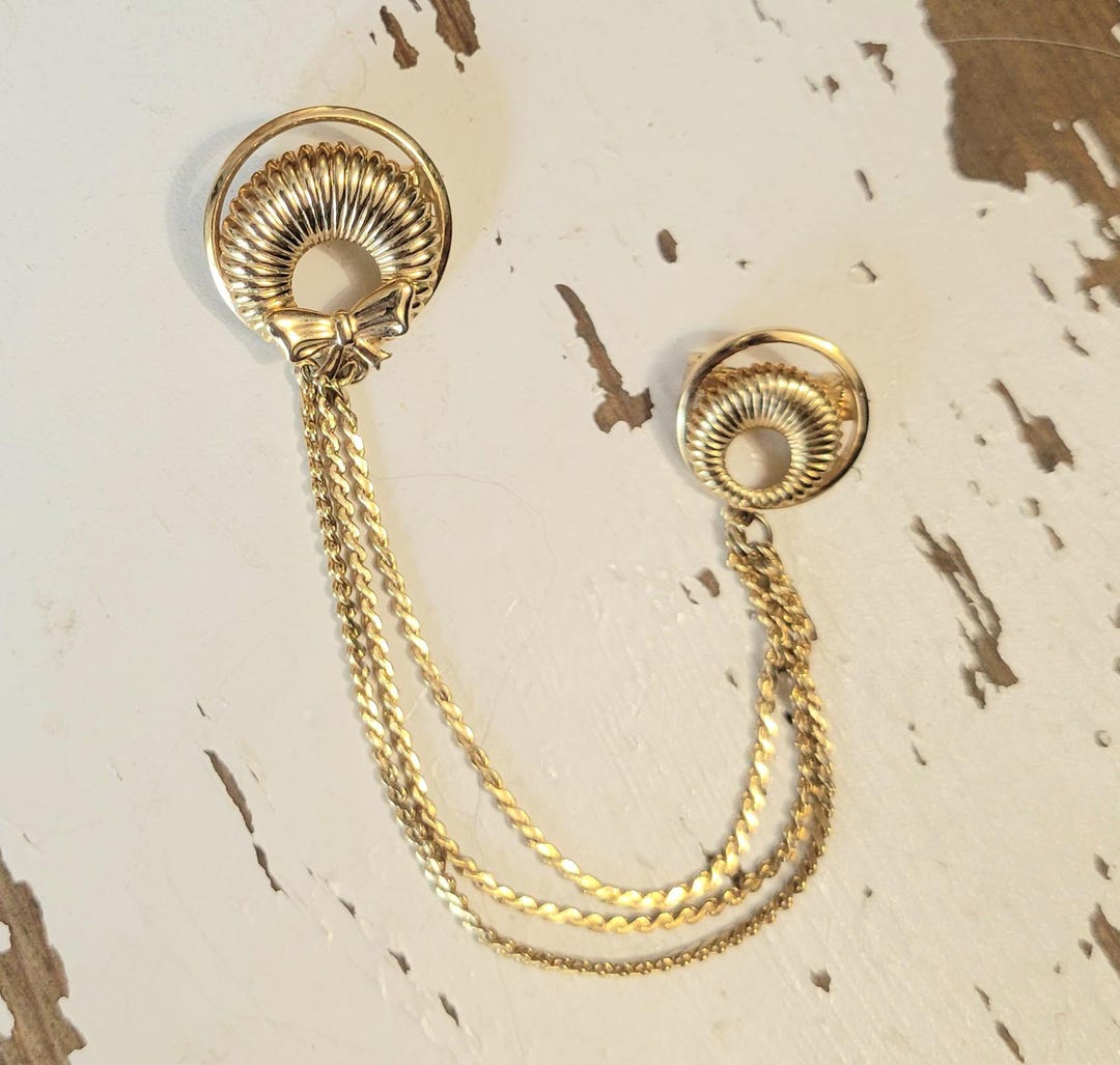 Vintage Gold Tone Chatelaine Style Double Brooch Vintage Chained Brooch ...