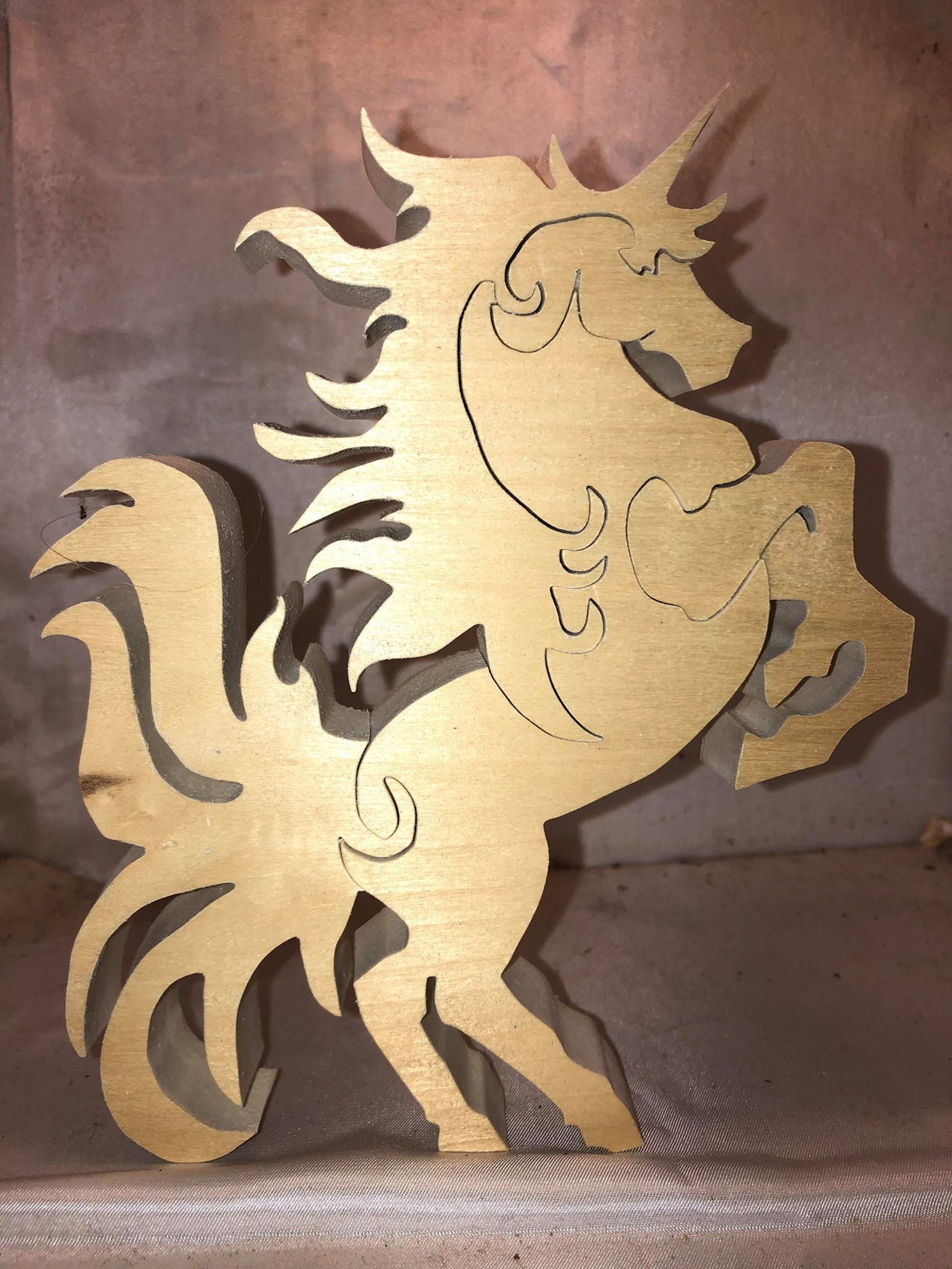 Rearing Unicorn Origonal Design in Aspen Scroll Saw Puzzle by the OBSIDAN SITHIN Larger Size ...
