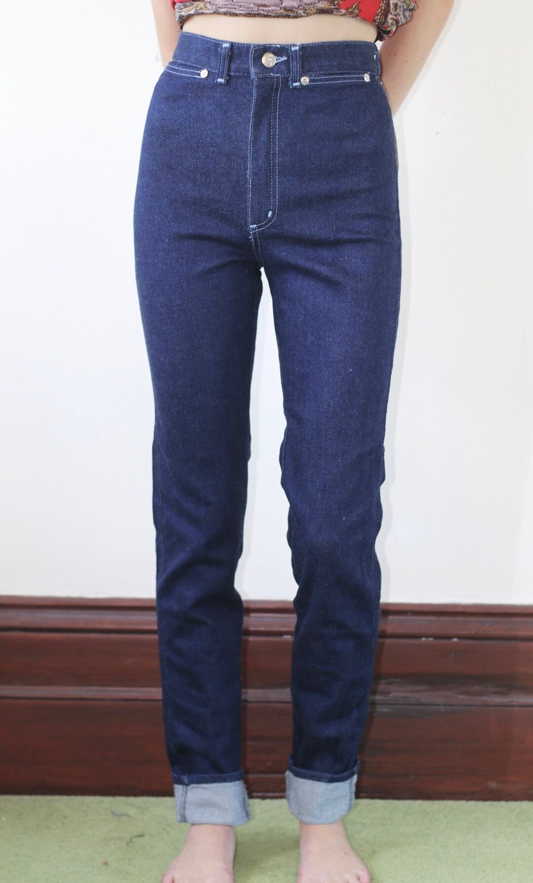 Vintage 1970s DEADSTOCK ‘lee’ Dark Wash High Waisted Skinny Jeans Size ...