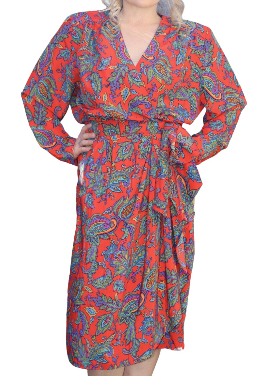 Vintage 1980's sally Browne Neon Red Paisley Wrap Dress Size AU 16 - Etsy