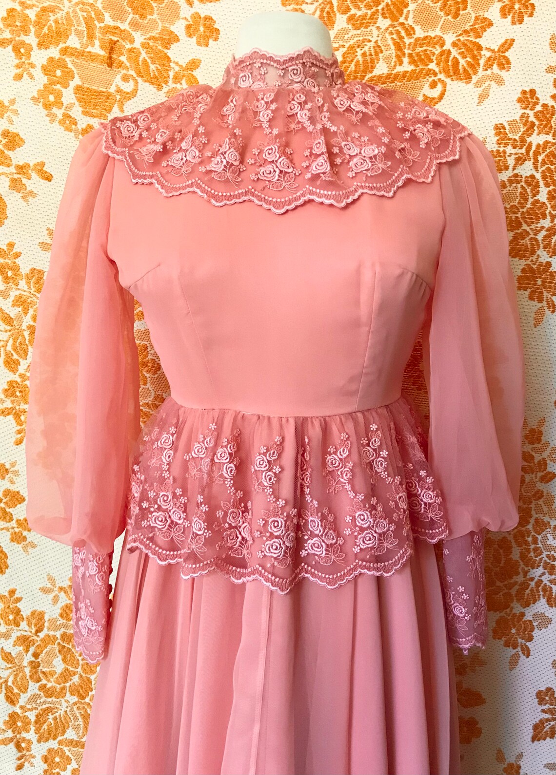 Incredible Vintage 1970's Peach Lace Frill Victorian | Etsy