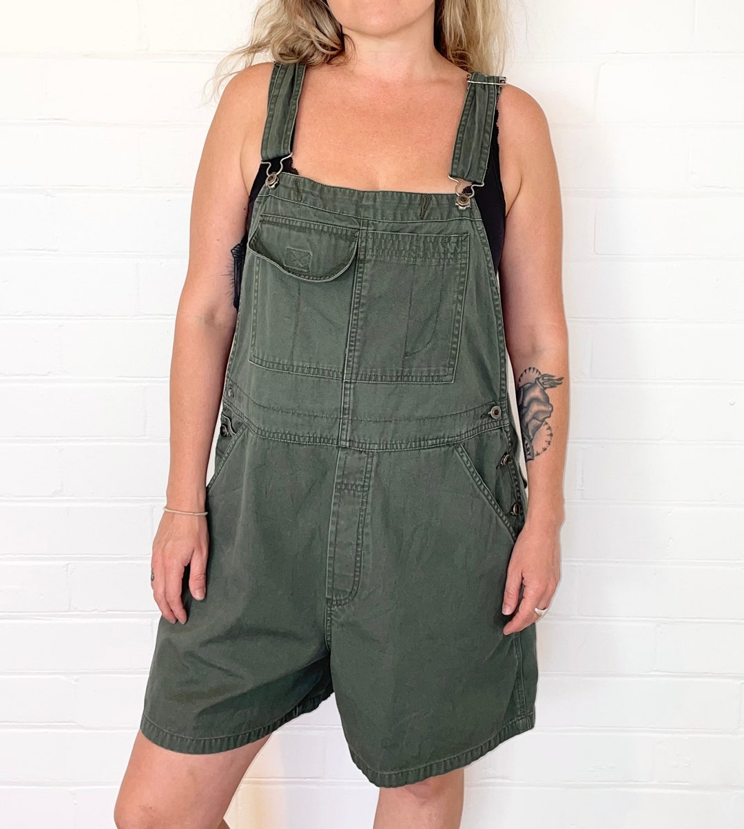 Vintage 1990s Army Green Short Overalls Dungarees Size 16-18 - Etsy