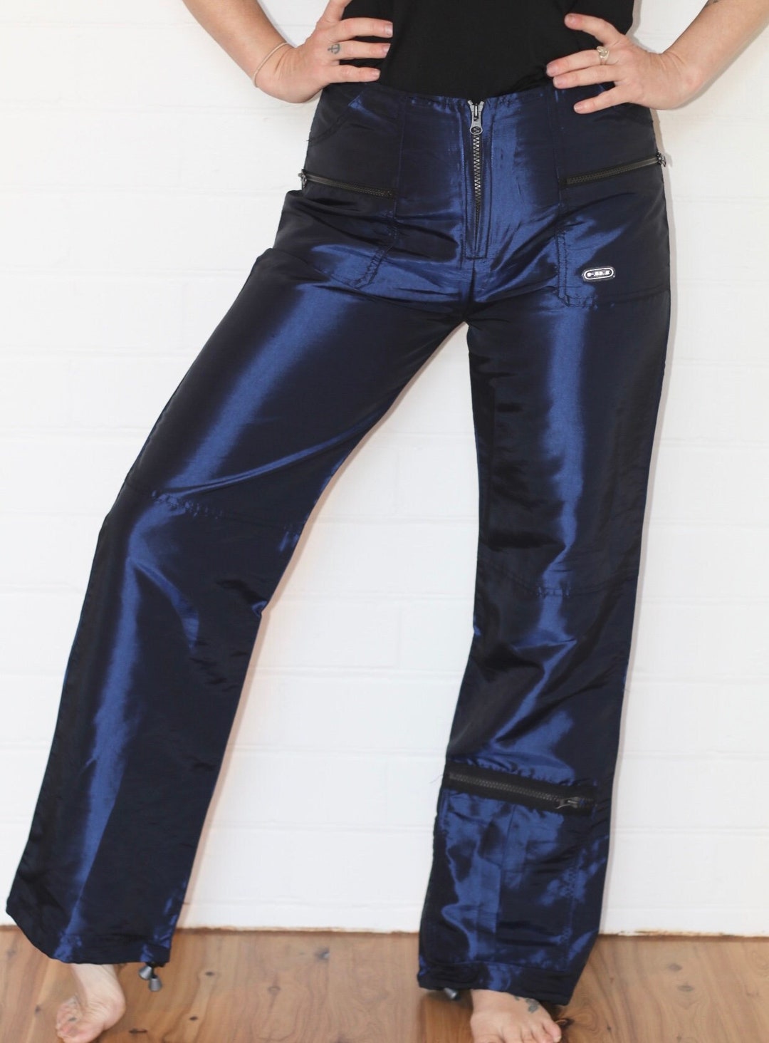 AMAZING Vintage 2000s Y2K 'FBI' Metallic Blue Combat Cargo Pants Size ...