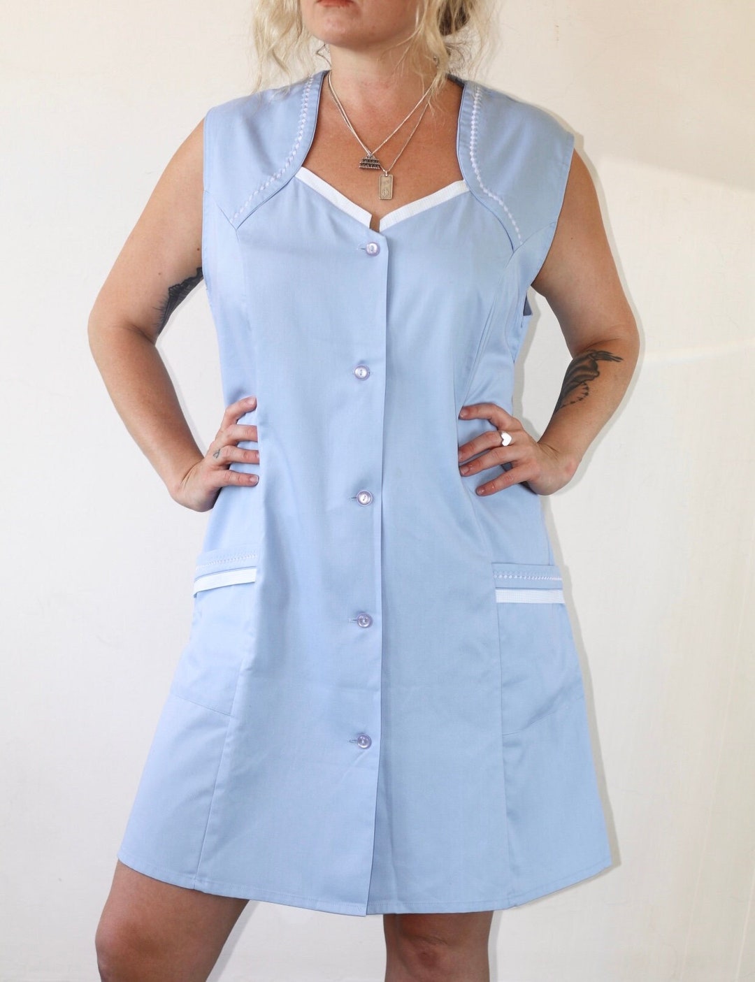 Super Cute Vintage 1970s Pale Blue Waitress Diner House Dress Size AU ...