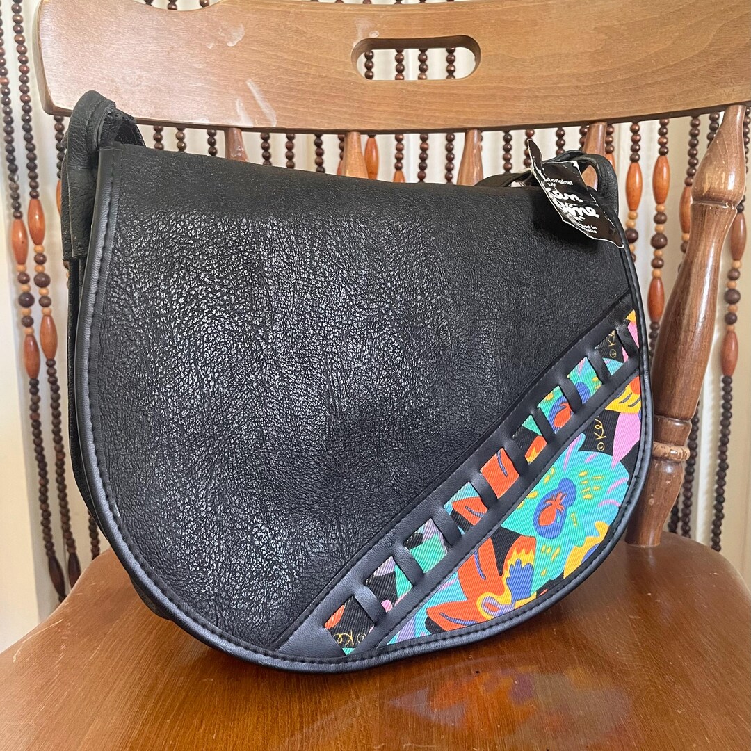 Vintage 1990s DEADSTOCK ‘ken Done’ PVC Faux Leather Large Black Handbag ...