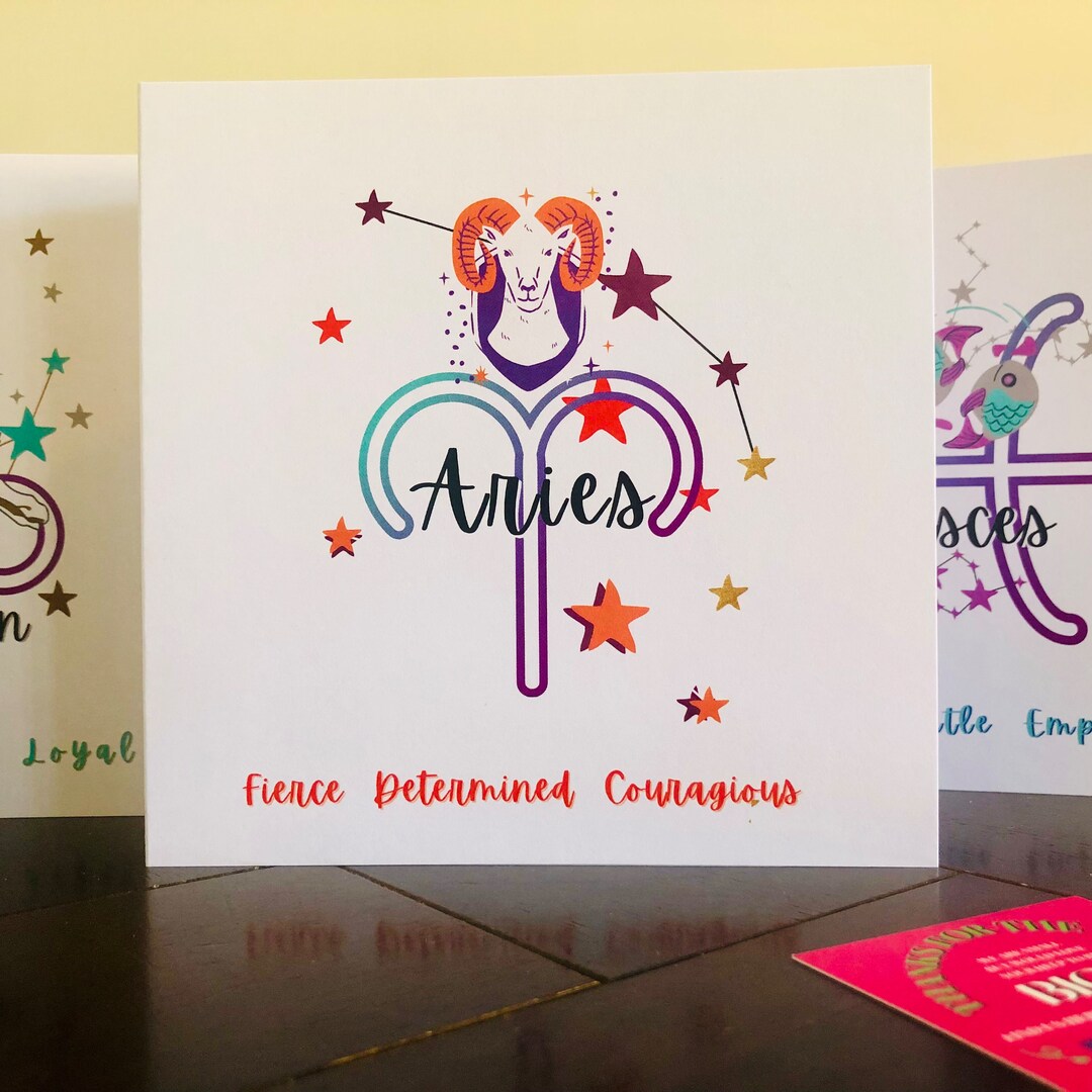 Zodiac Star Sign Birthday Card for Aries, Taurus, Leo, Sagittarius ...