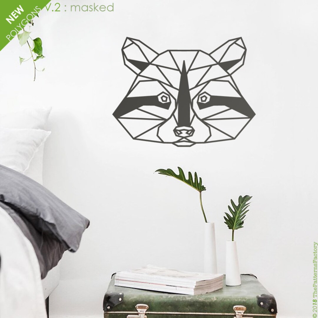 Raccoon Wall Decal / Geometric Raccoon Head Sticker / Raccoon Face ...
