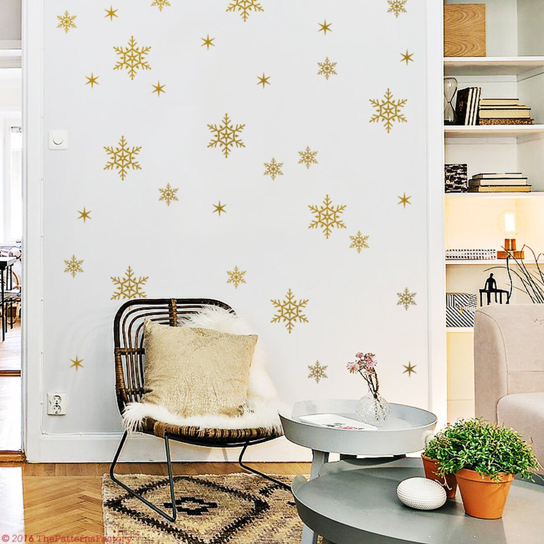 Snow Flakes Wall Decal / Star Decal /gold Snowflake Decal/frozen Stars ...