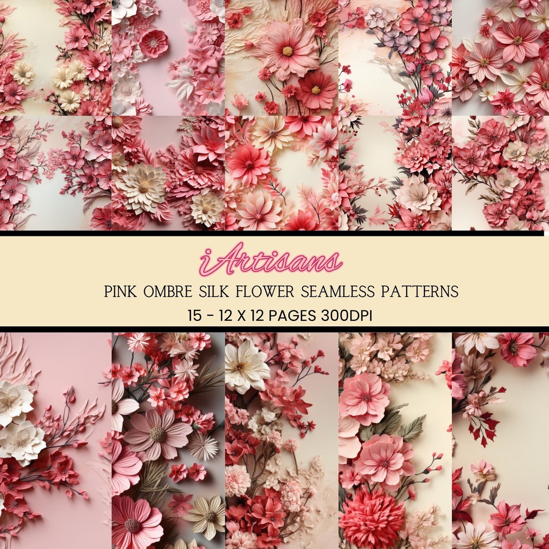 15 Pink Ombre Floral Patterns | Paper Flower Seamless Patterns ...