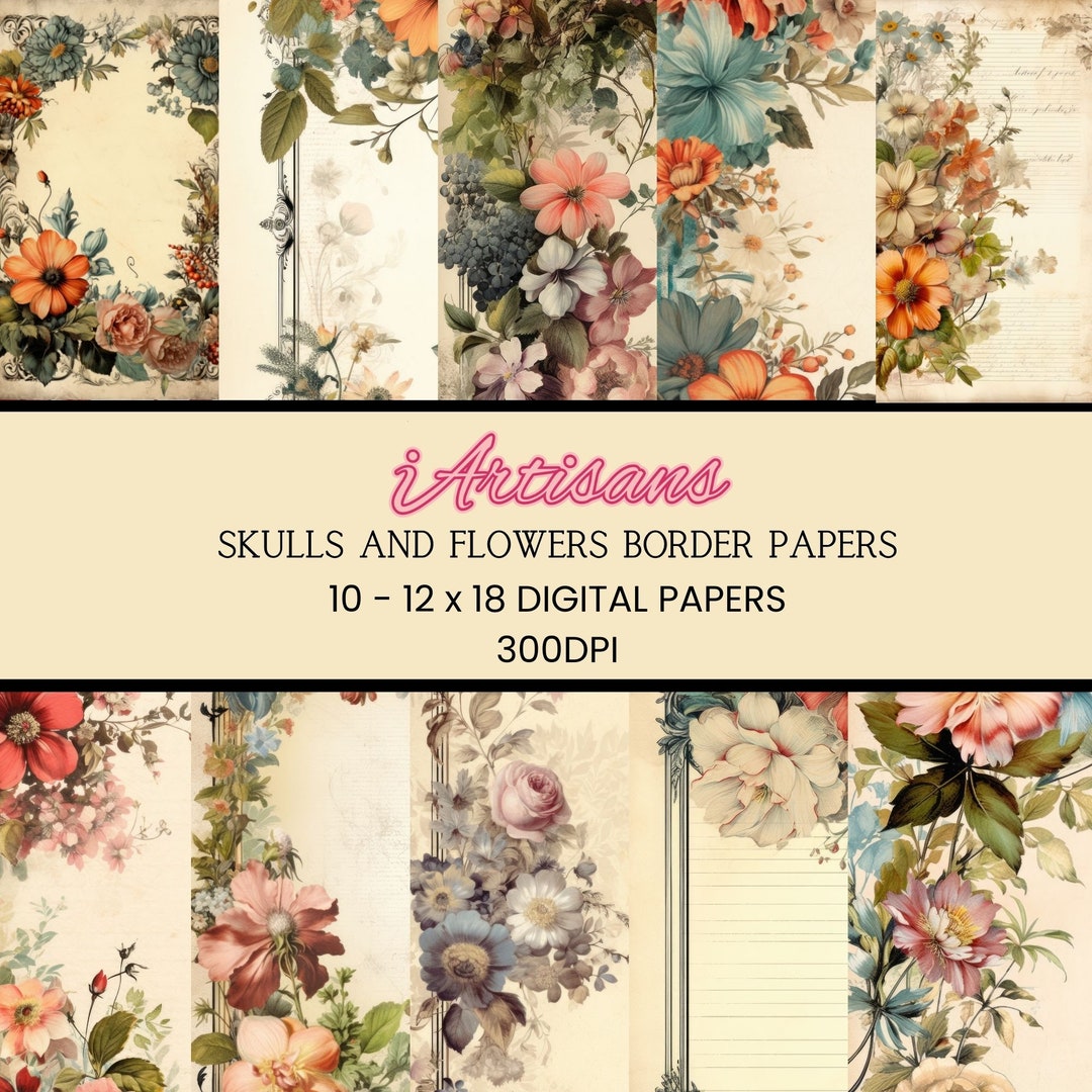 10 Flora Digital Papers | Borders With Flowers | Floral Frame Papers ...