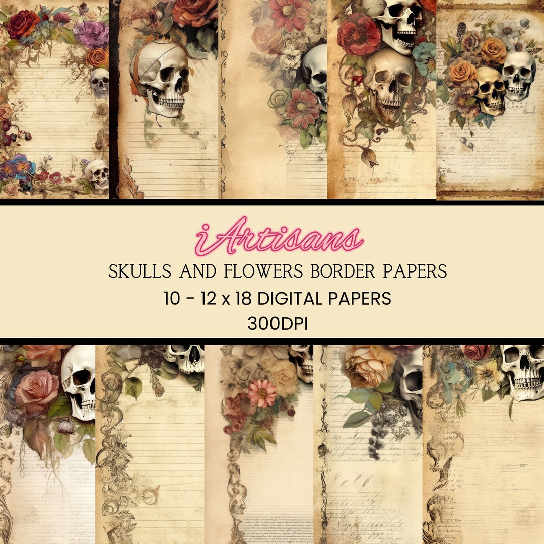 10 Skull Border Papers | Digital Download | Flower and Skull Patterns ...