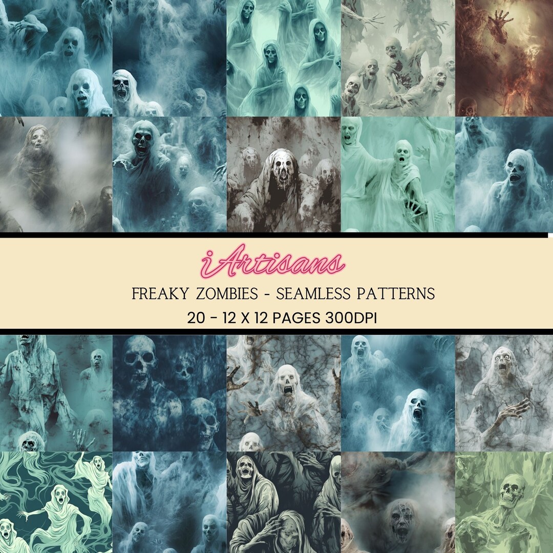 20 Zombie and Ghosts Creepy Seamless Patterns Zombie Poster Ghost Face ...