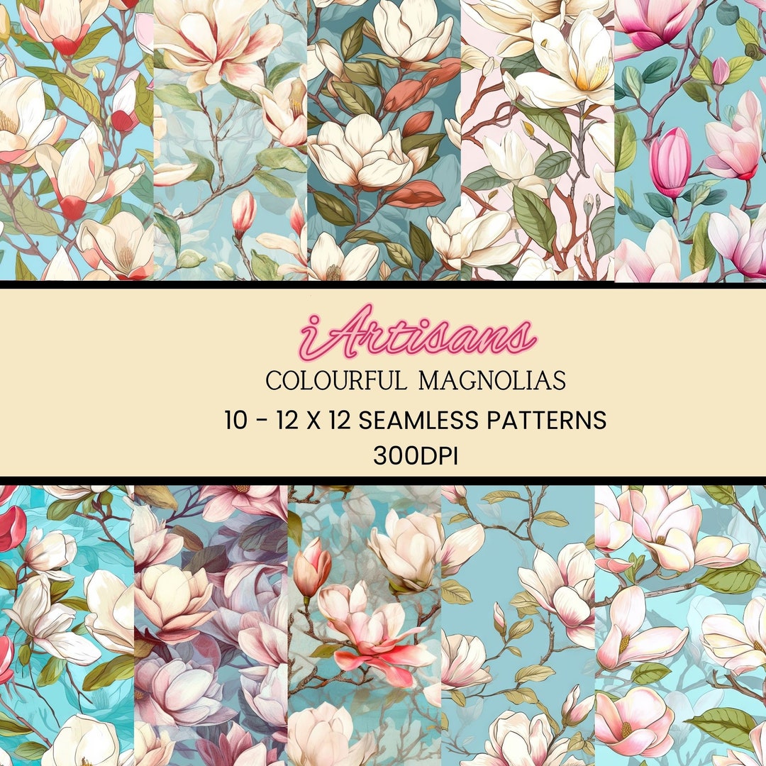 10 Magnolia Patterns | Seamless Flower Art Patterns | Flower Print ...