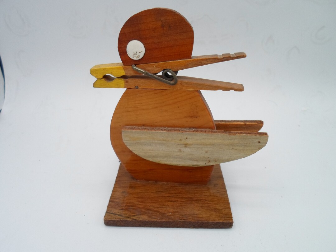 Vintage Folk Art Duck Memo Note Holder Reminder Adorable Mixed Wood ...