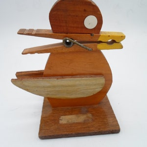 Vintage Folk Art Duck Memo Note Holder Reminder Adorable Mixed Wood ...