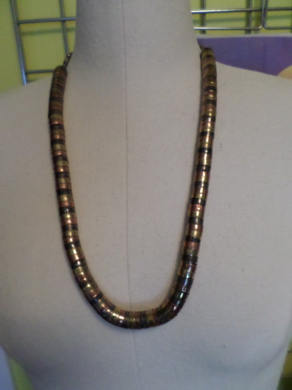 Vintage 80s Tri-Color Metal Rolling Necklace - 24" - Gem