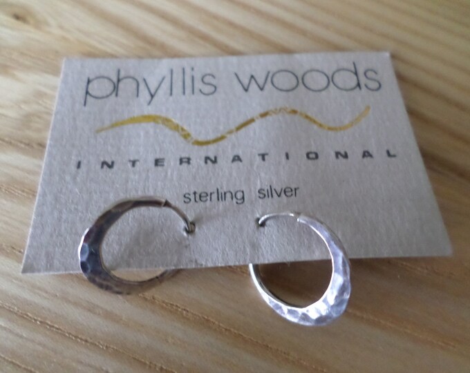 New Old Stock 90's Phyllis Woods Sterling Silver Hammered Small Hoop ...