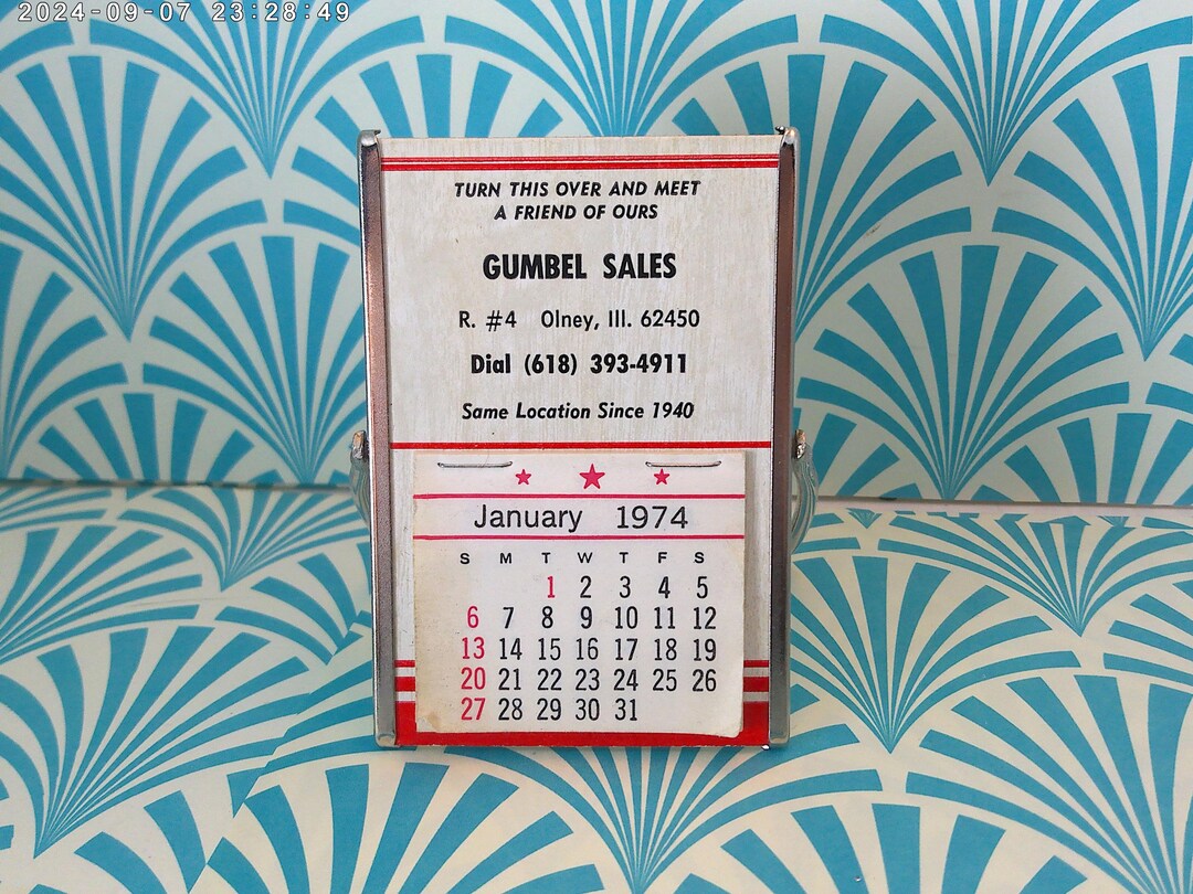 Vintage 1970's Advertising Calendar, Desk Mirror, Illinois Gumbel Sales ...