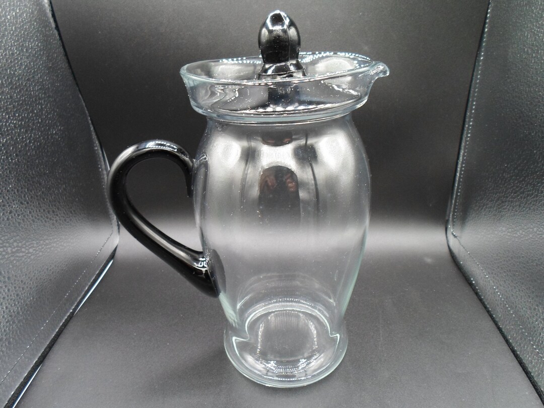 Vintage Art Deco Glass Lemonade Pitcher Black Amethyst Lid Handle 1930 ...
