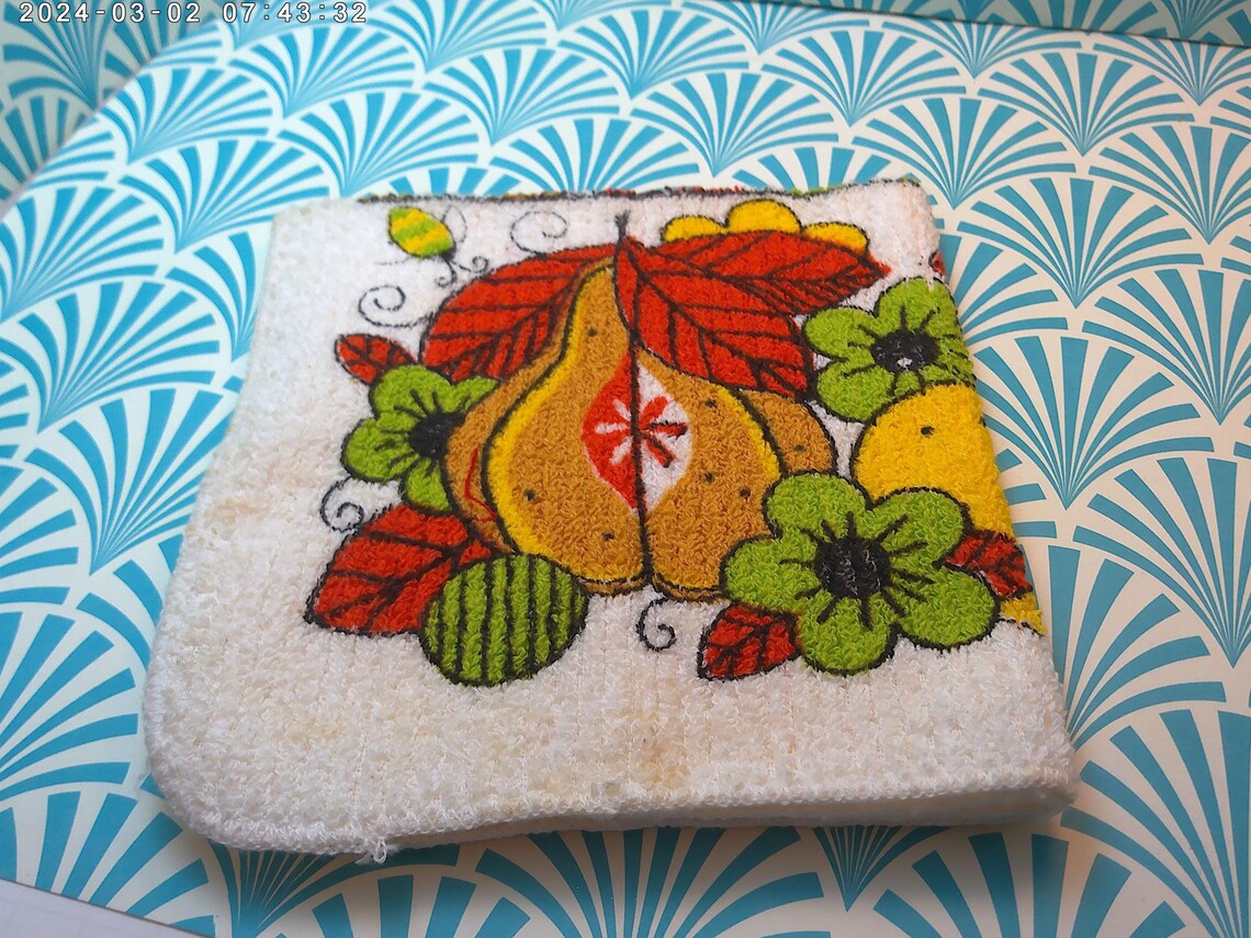 Vintage 70s Cannon Dish Rag: USA Made Terry Cloth With Fruit & Floral ...
