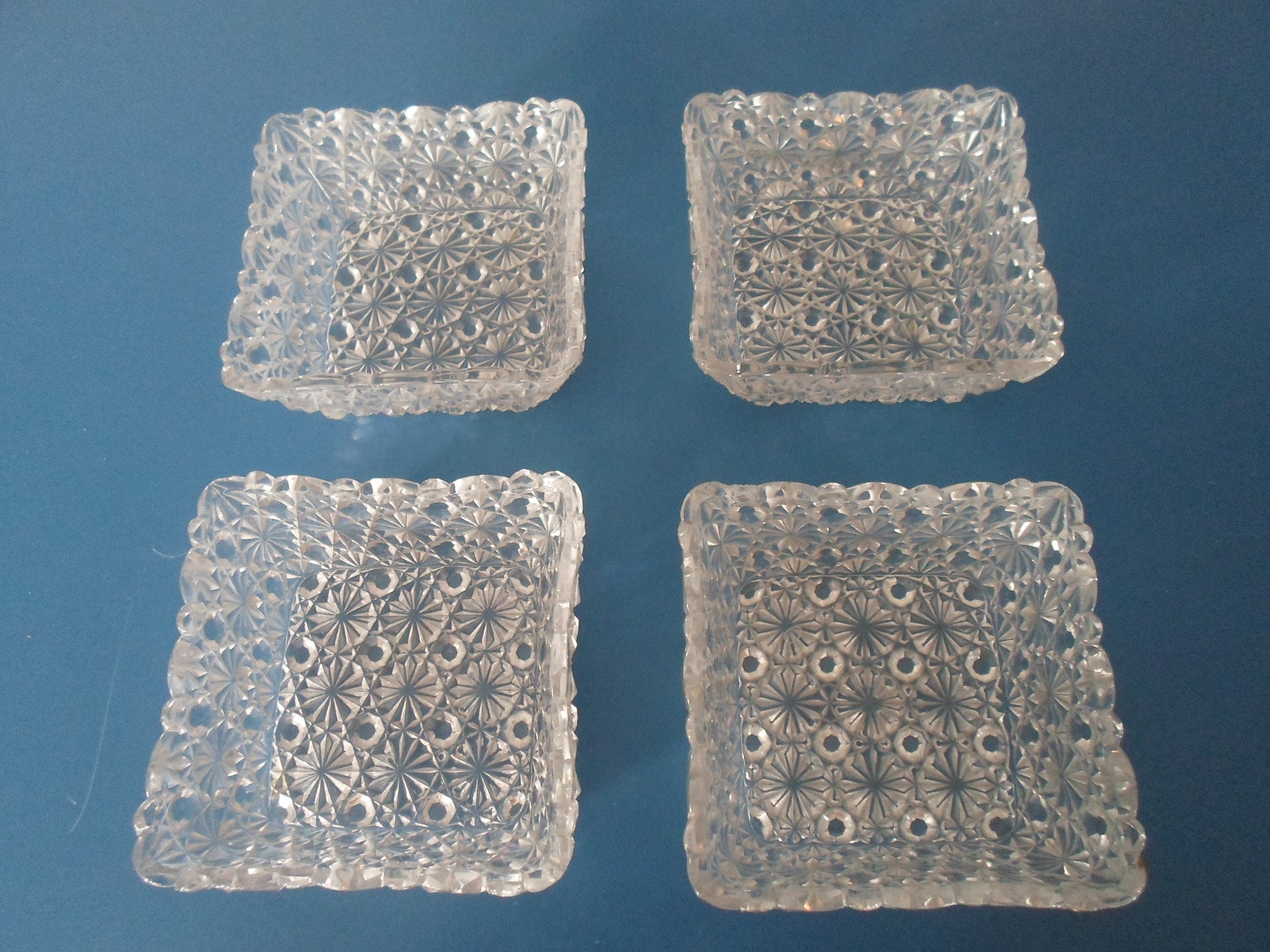 American Pattern Glass Square Bowls Desert Berries Buttons and - Etsy UK