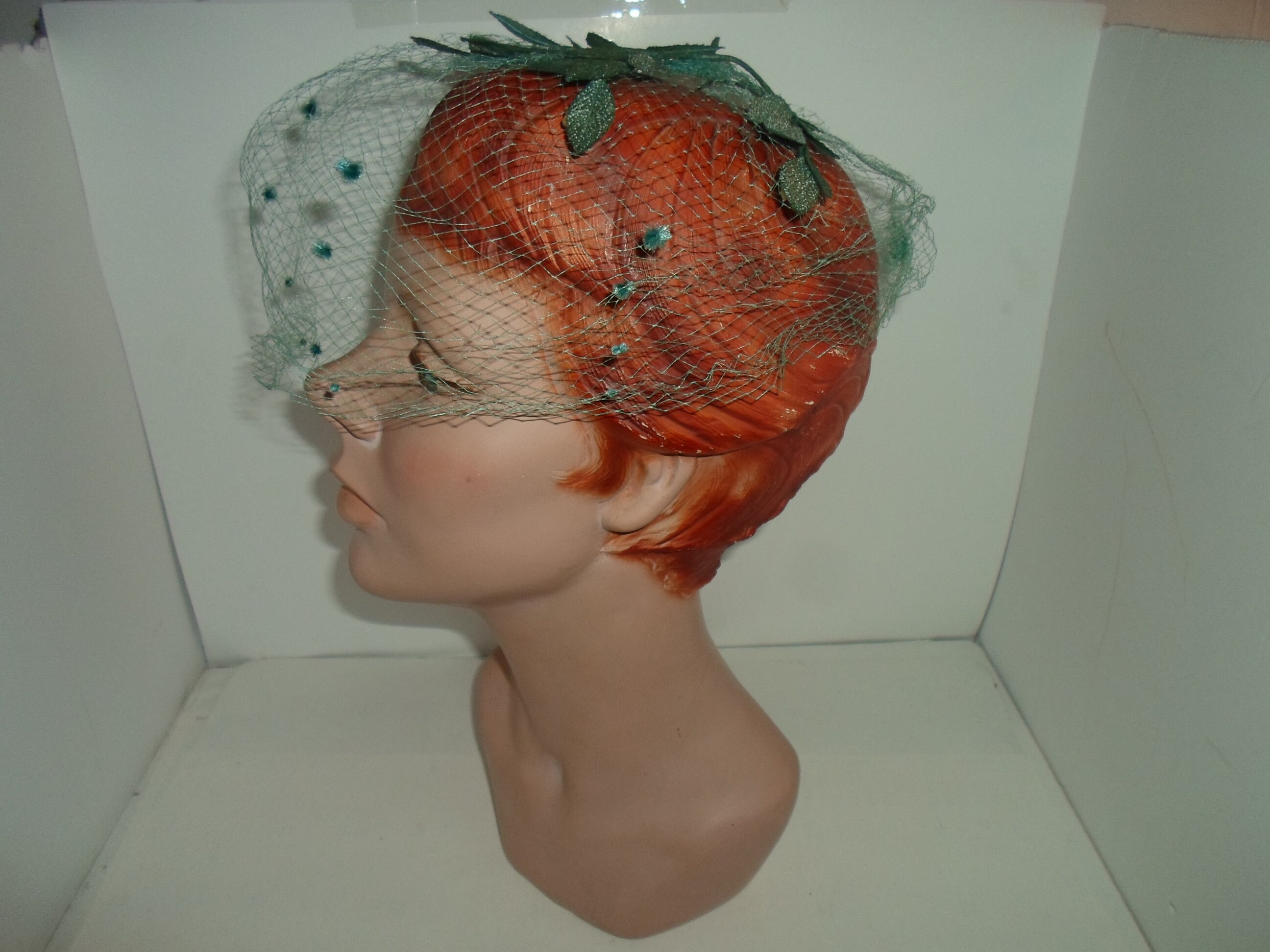 Mid Century Net Stunning Ice Blue Hat Sparkling Leaves and Branches Hat ...