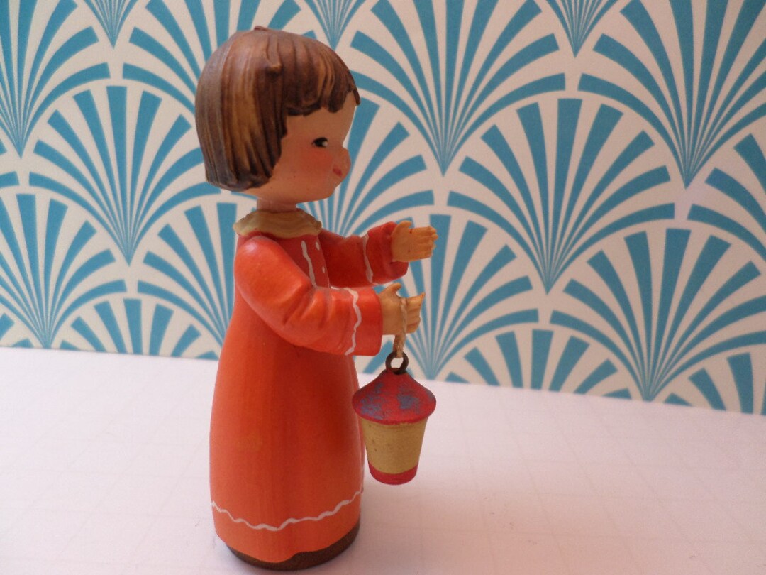 Vintage Anri Hand Carved Wood Ferrandiz Nativity Angel Lantern Girl ...