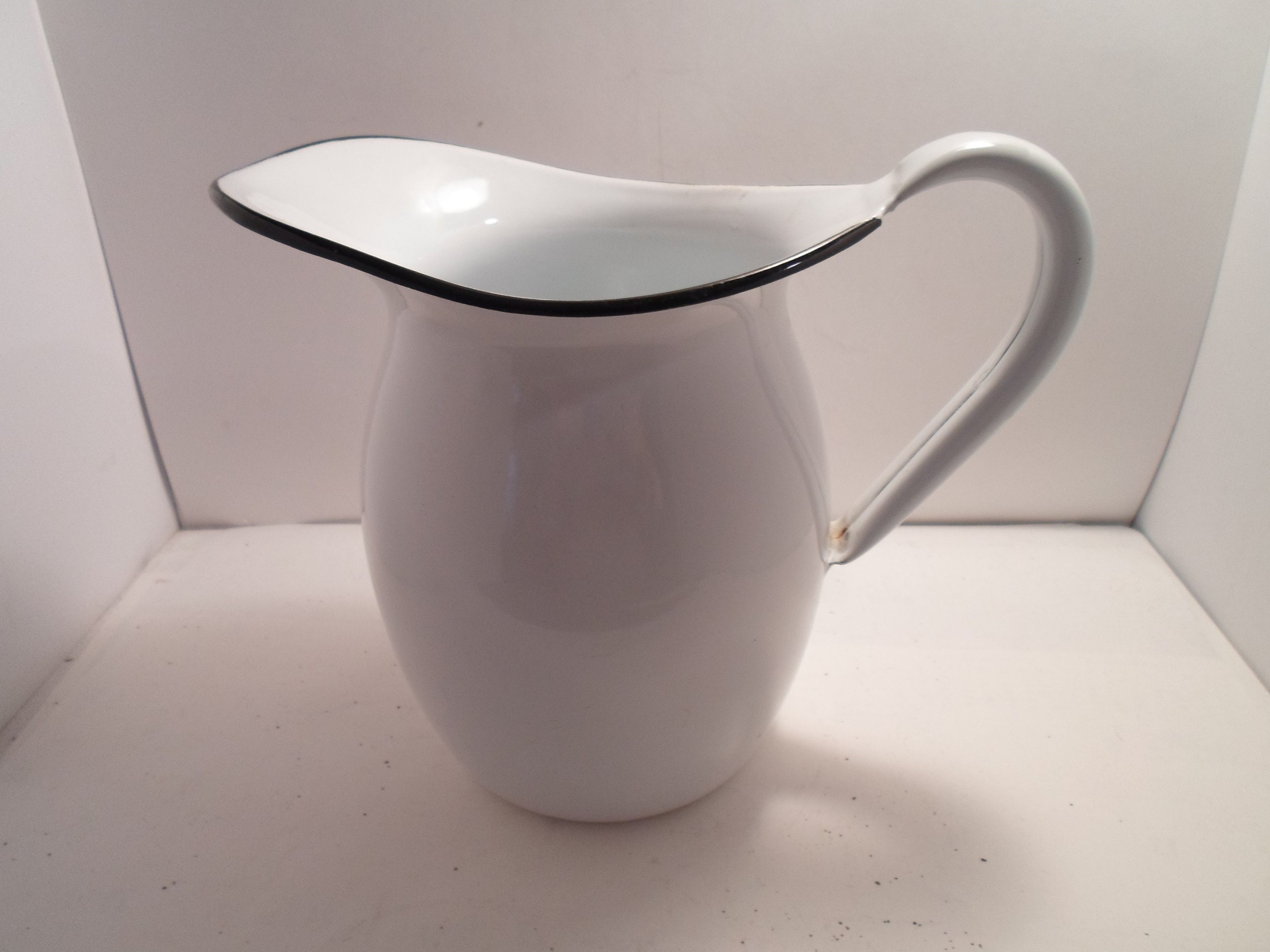 Antique Vintage Art Deco Era Large Enamel Water Pitcher Swoop Spout ...